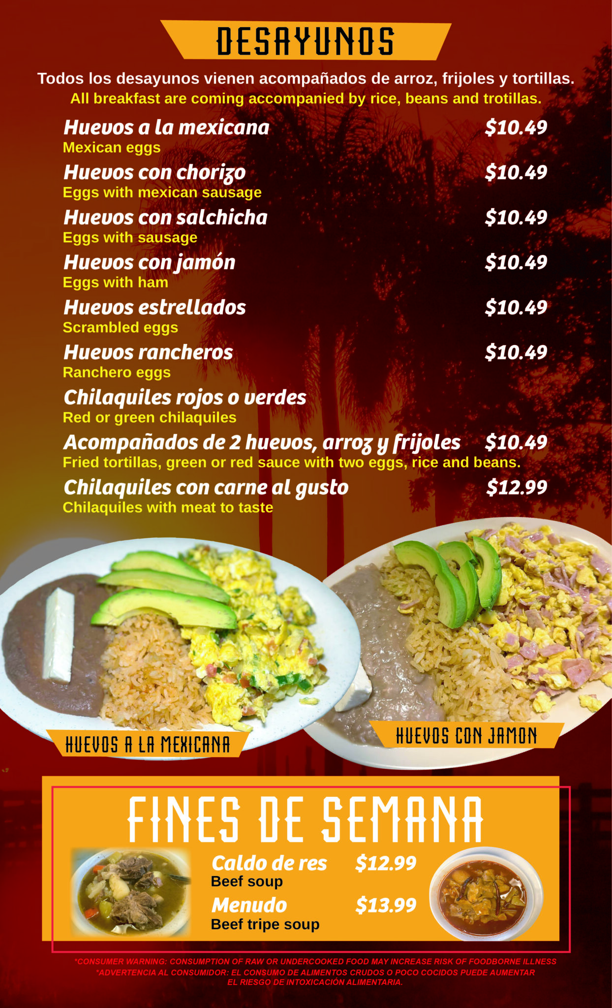 Menu - El Llano Restaurant